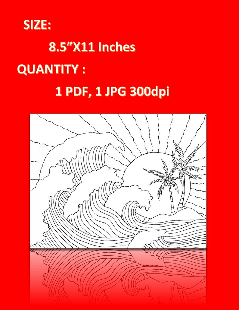 Waves Art Coloring Page Ocean Waves Artwork Ocean - Etsy