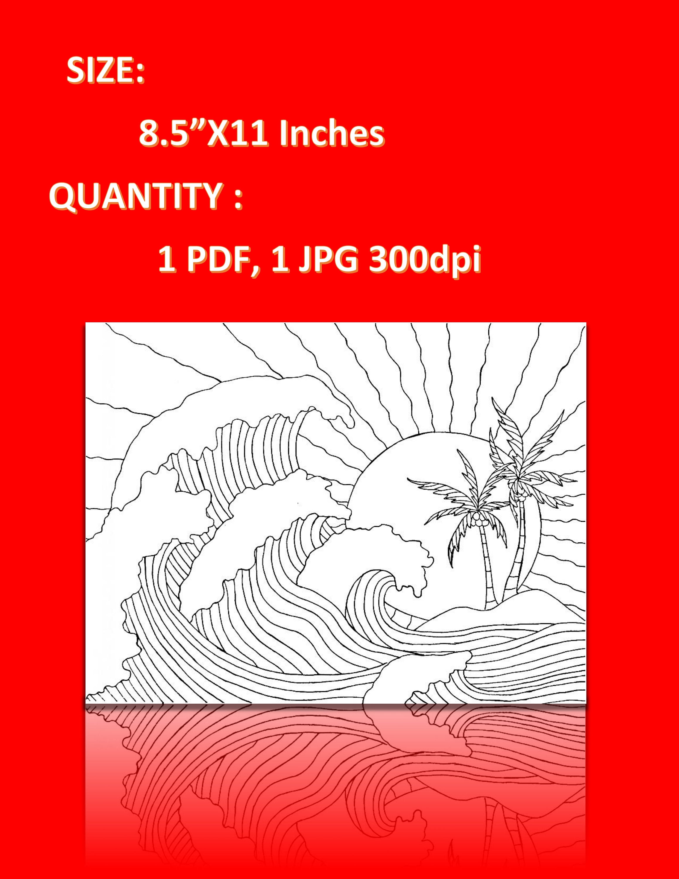 Waves Art Coloring Page Ocean Waves Artwork Ocean - Etsy