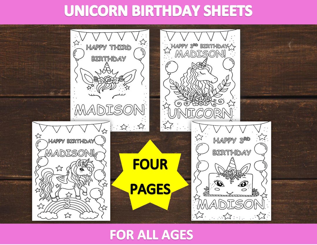 Unicorn Birthday Coloring Sheets for Kids, Unicorn Party Favors ...