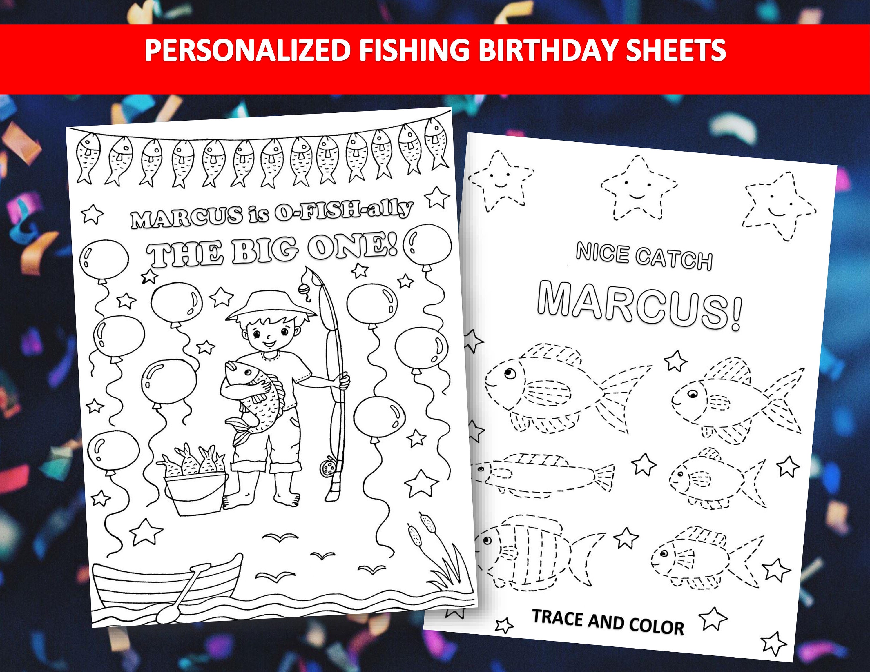 Fishing Birthday Coloring Sheets for Kids Fishing Party Favors ...