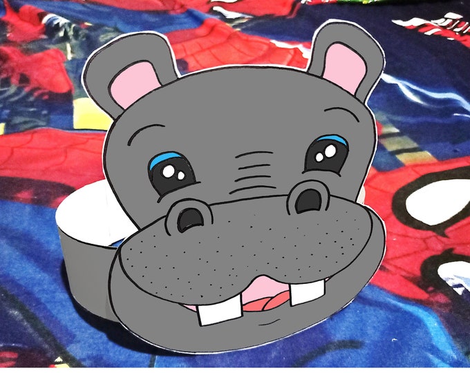 Hippo Paper Crown, Animal Paper Hat for Kids, Instant Download Paper ...