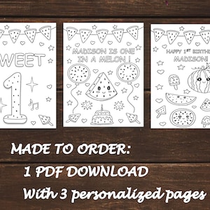 One in a Melon Birthday Coloring Sheets for Kids, Watermelon Party ...