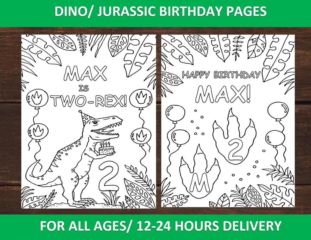 Two Rex Birthday Coloring Sheets, T Rex Birthday Party Favors, Dinosaur ...