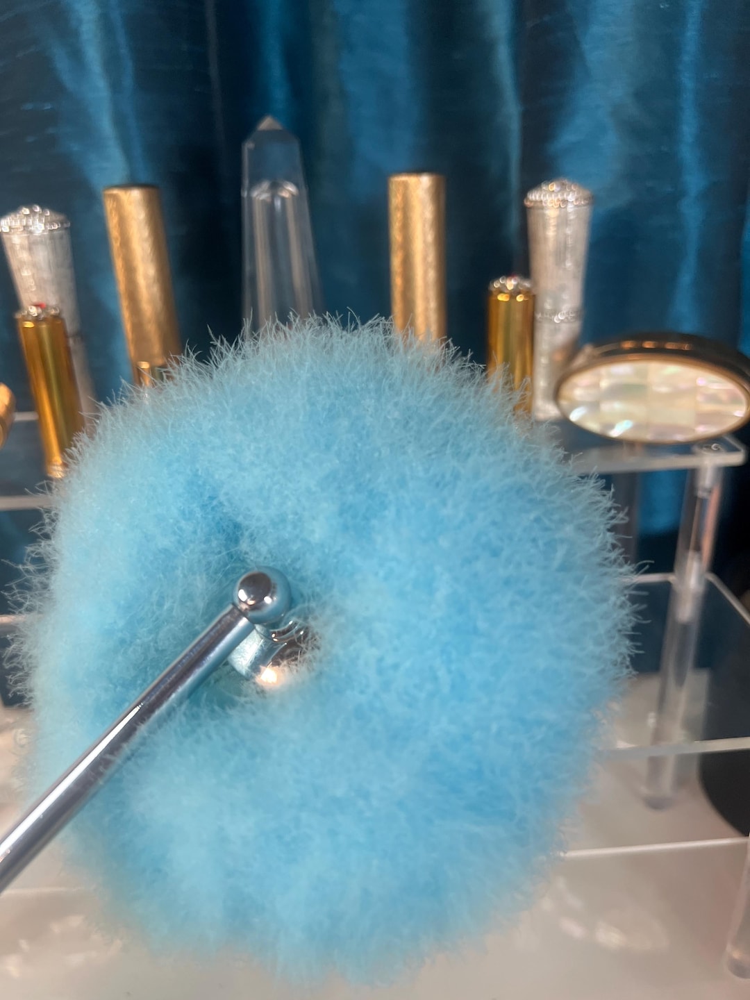 Vintage Art Deco 1920s Swans Down Pastel Blue Powder Puff With a Chrome ...