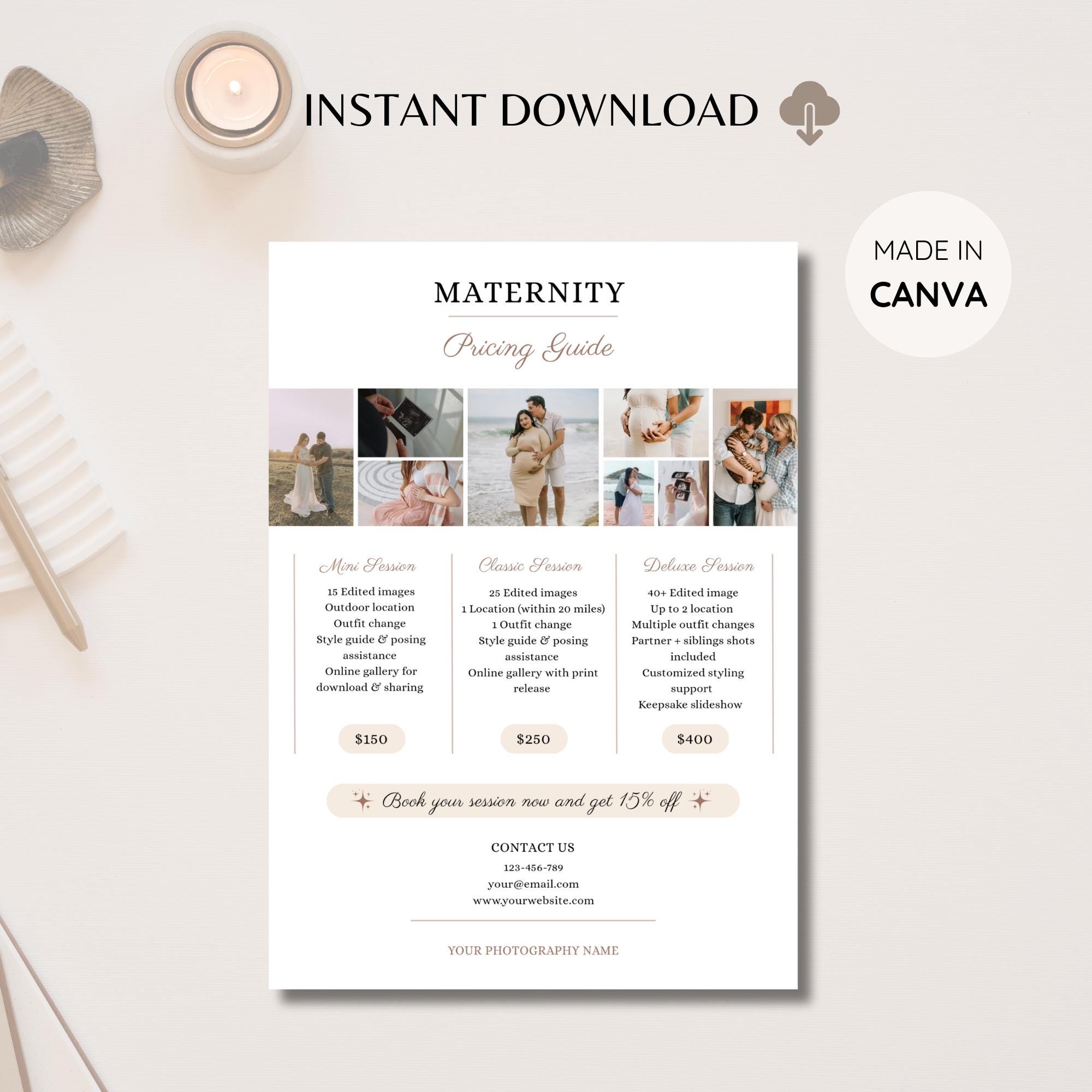 Maternity Photography Pricing Guide Template: Editable Canva Flyer - Etsy