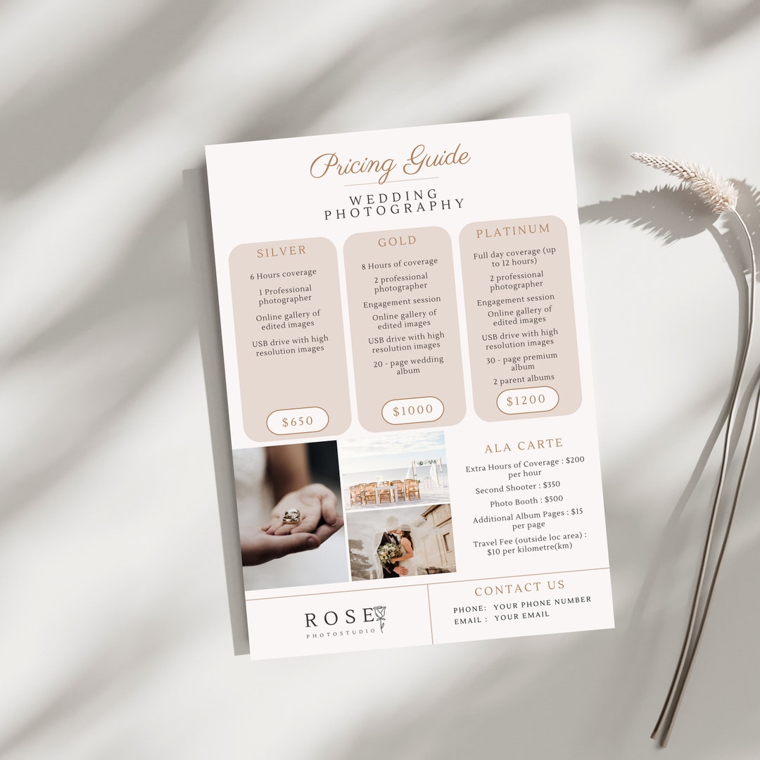 Photography Pricing Guide Flyer Template Editable Photographer Pricing ...