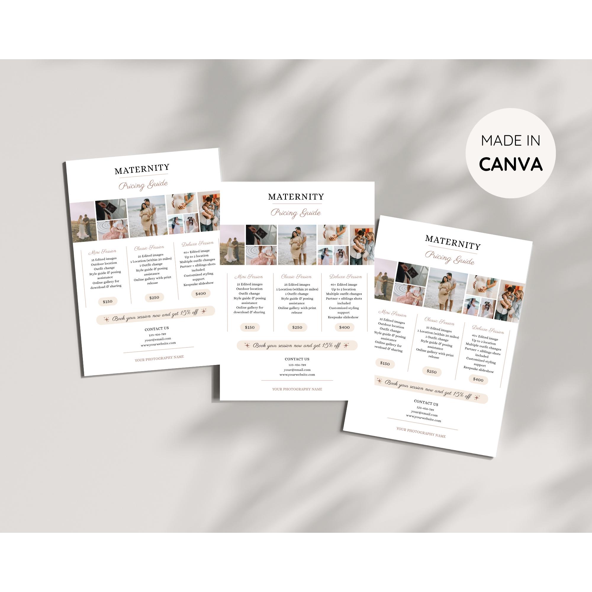 Maternity Photography Pricing Guide Template: Editable Canva Flyer - Etsy