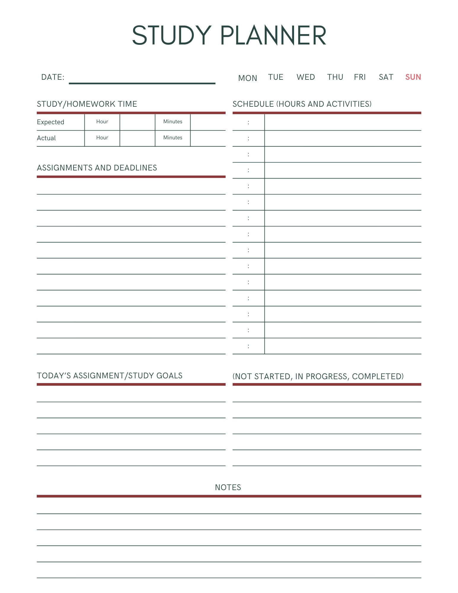 Printable Student Study Planner - Etsy