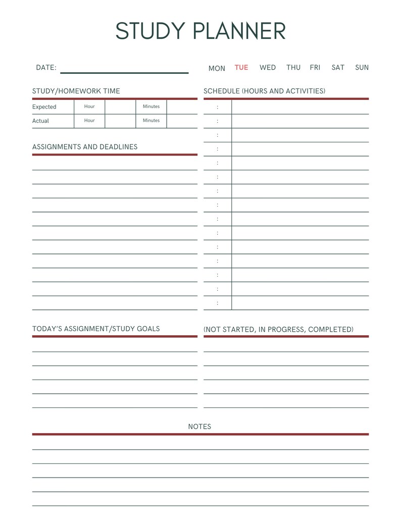 Printable Student Study Planner - Etsy