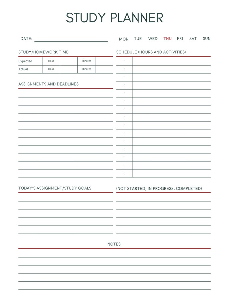 Printable Student Study Planner - Etsy