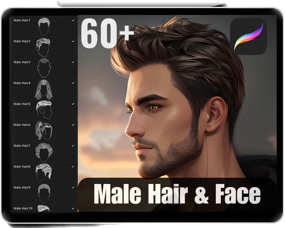 Procreate Male Hair Stamps & Face Stamps High Quality Realistic Male ...
