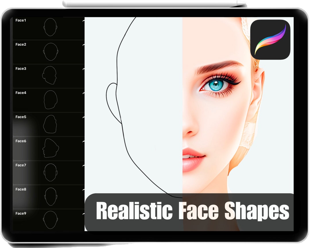 Procreate Face Shapes Stamps, Easy to Use High Quality Realistic Female ...