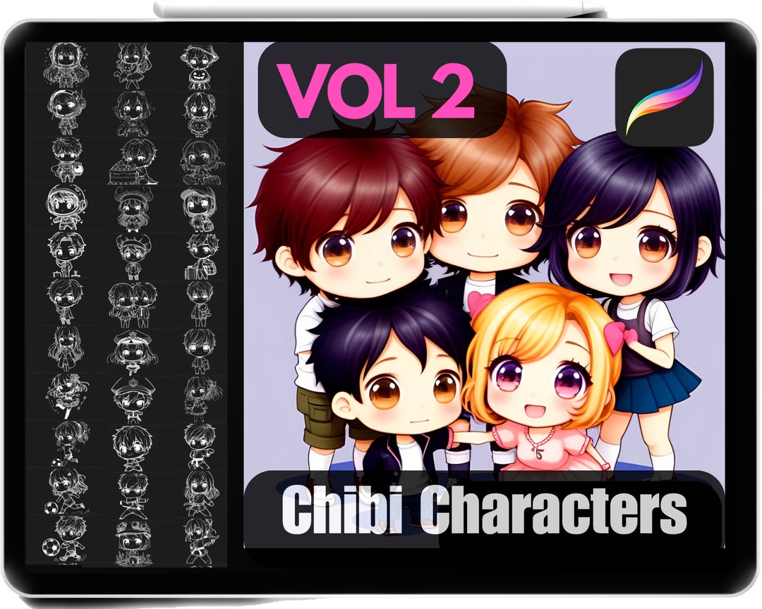 Chibi Characters Stamps Vol 2 Procreate & Princess Eyes Bundle, High ...