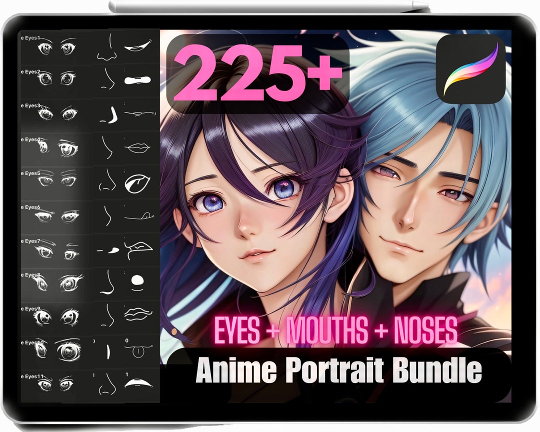 Procreate Anime Portrait Stamps: Eyes, Noses, Mouths (225+ Brushes) - Etsy