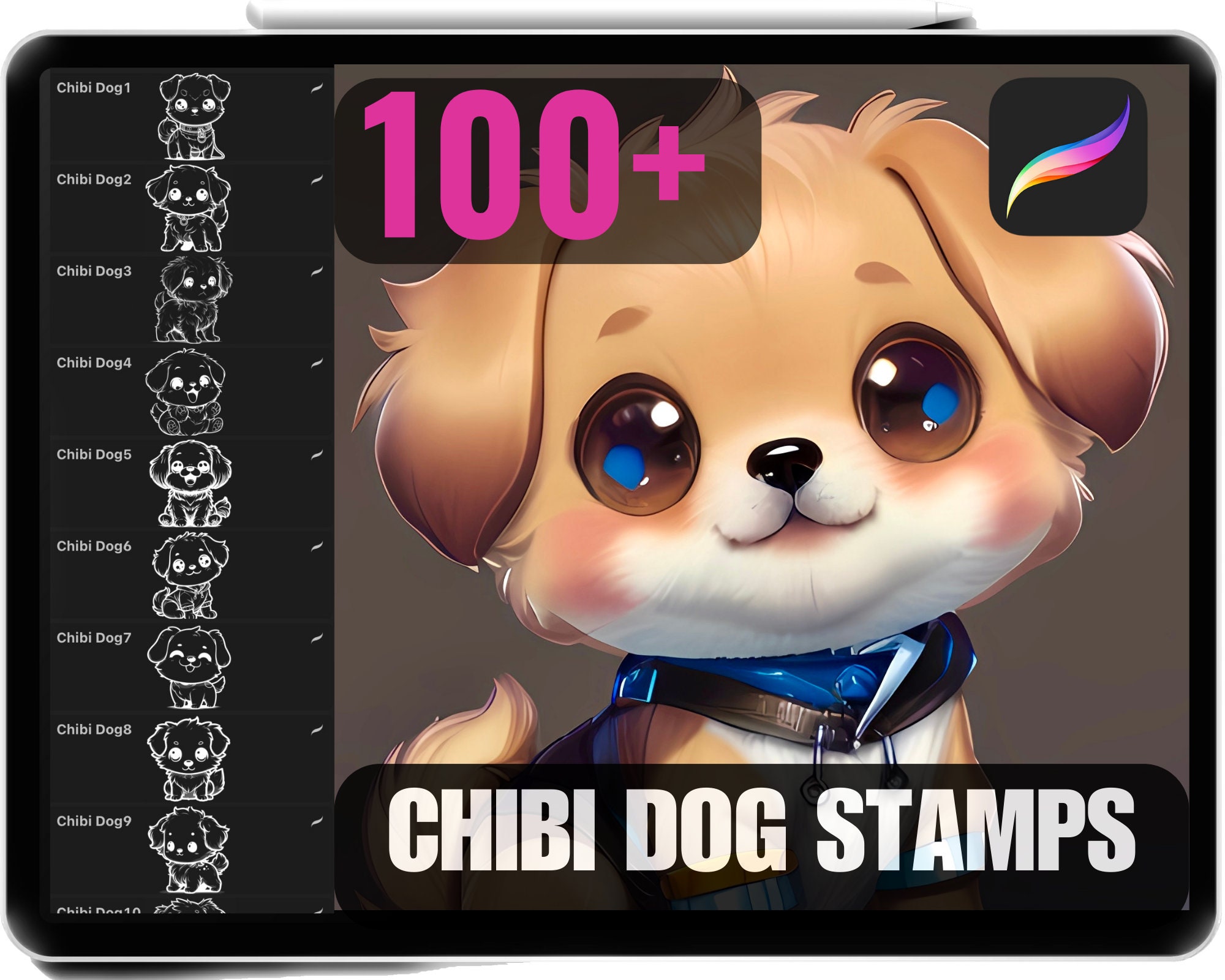 100 Procreate Cute Chibi Dogs Stamps Kawaii Dogs Stamps High - Etsy UK