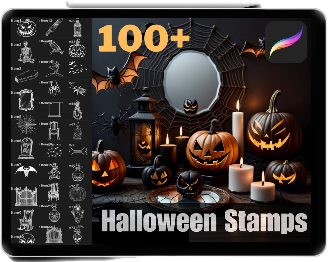 100 Procreate Halloween Stamps, Spooky Season Ghost Pumpkin Horror ...