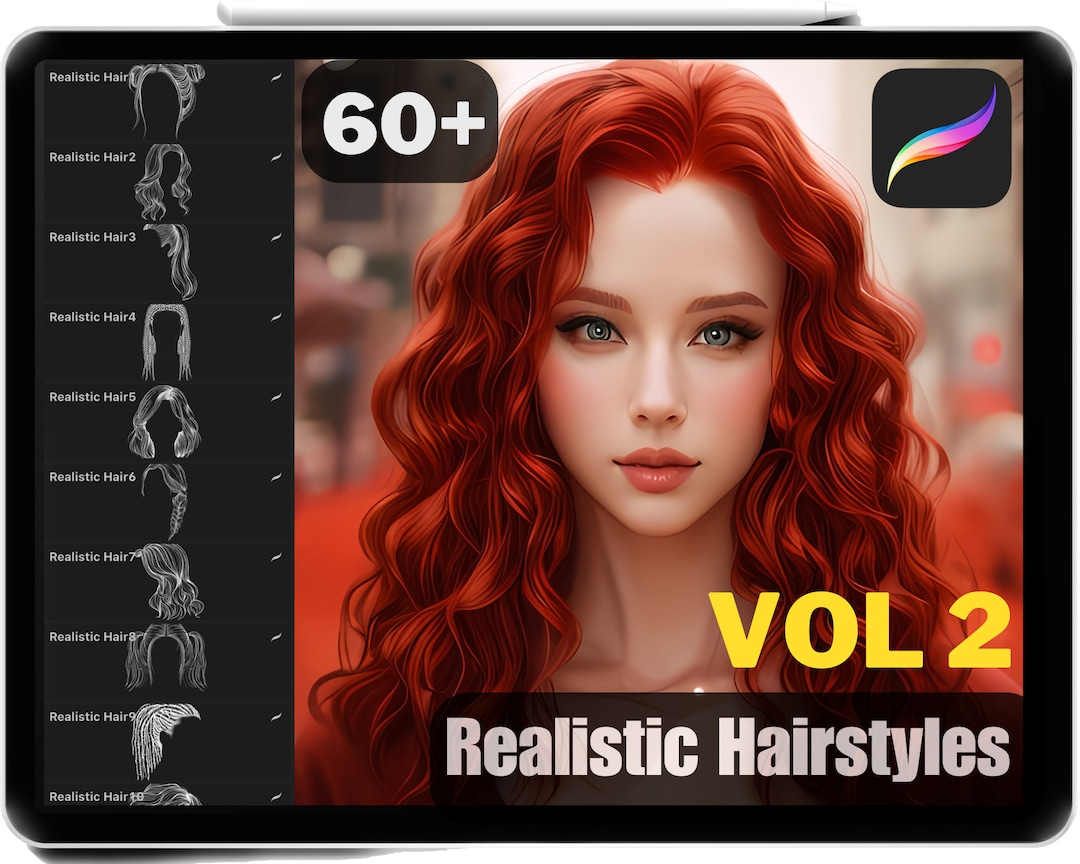 60 Procreate Realistic Hairstyles Stamps High Quality Female Hairstyles ...