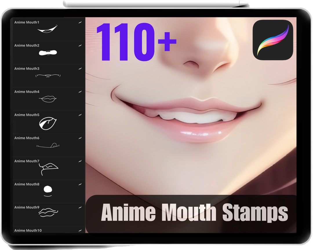 110+ Anime Mouths, Cartoon Mouths Procreate Stamps Female & Male High ...
