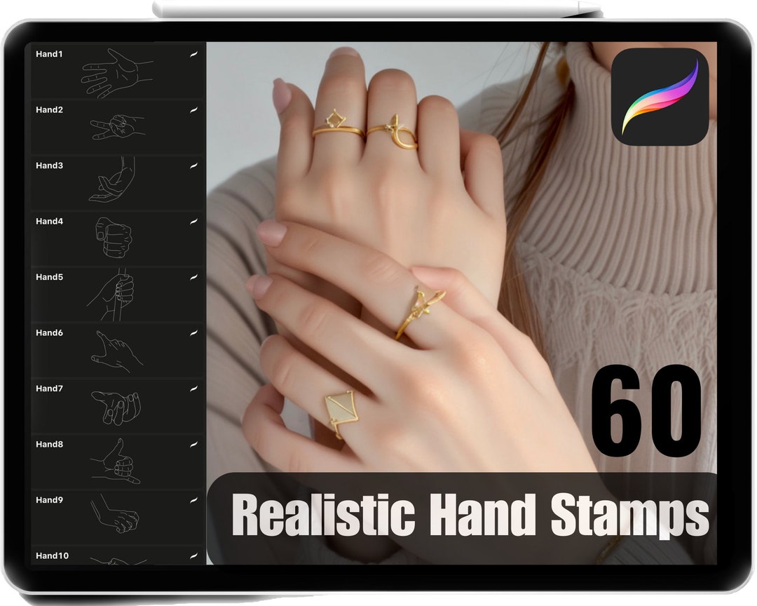 Procreate Hand Stamps, Easy to Use High Quality Realistic Hand Gestures Hand Poses for Portraits ...