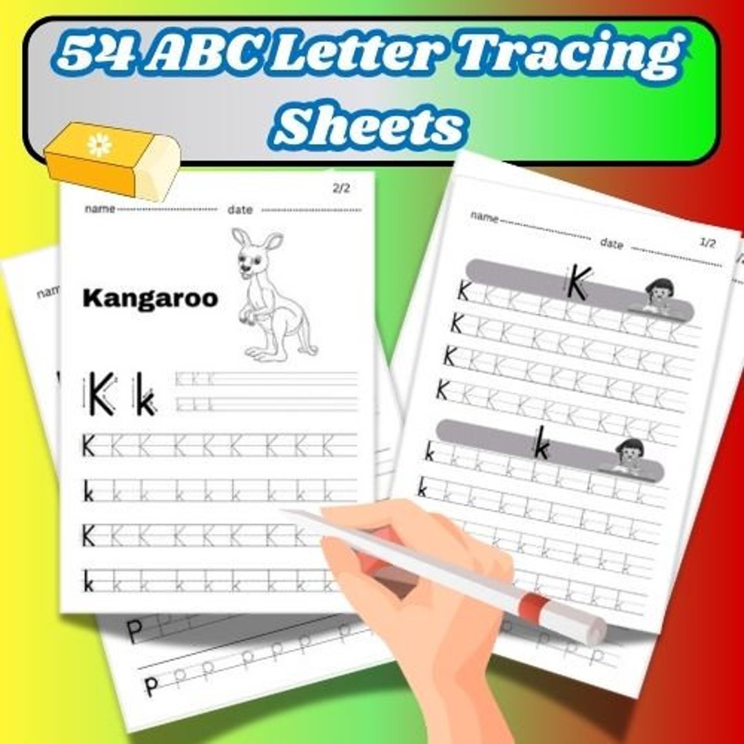 54 Cute Handwriting Worksheets Printable A4 PDF for ABC Letter Tracing ...