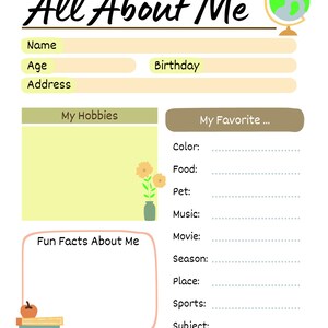 Back to School, My First Day of School,all Abou Me, Information ...