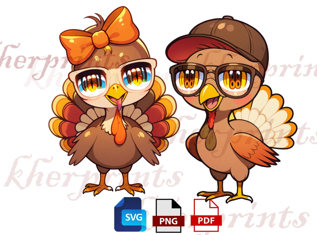 Thanksgiving Png Turkey PNG & SVG, Baby Girl and Boy Turkeys, Cute ...