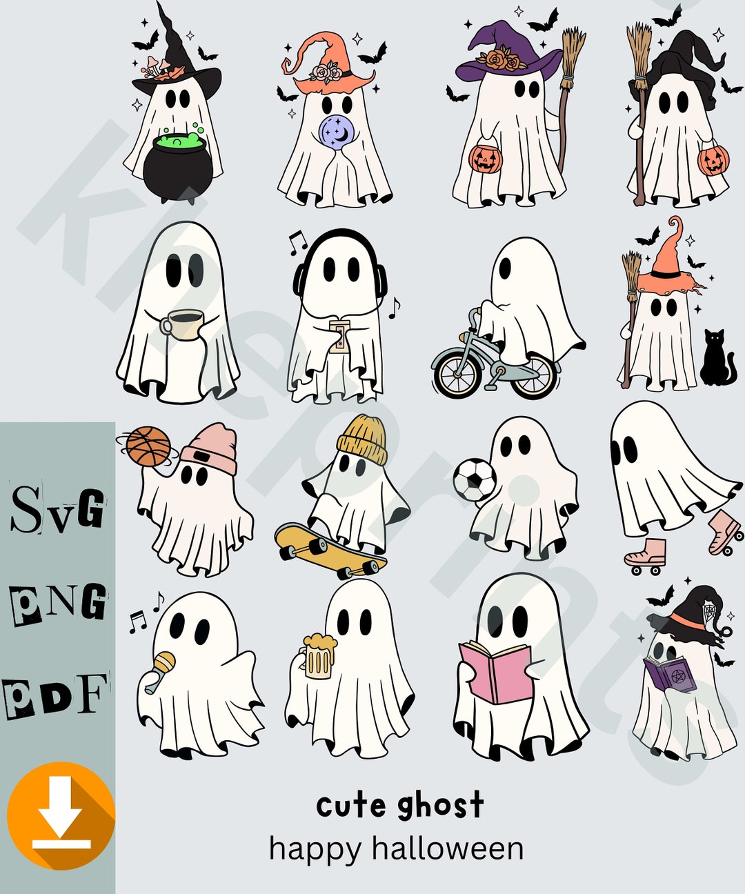 Cute Ghost SVG Bundle, Ghost SVG, Halloween Ghost, Cute Ghost Bundle ...