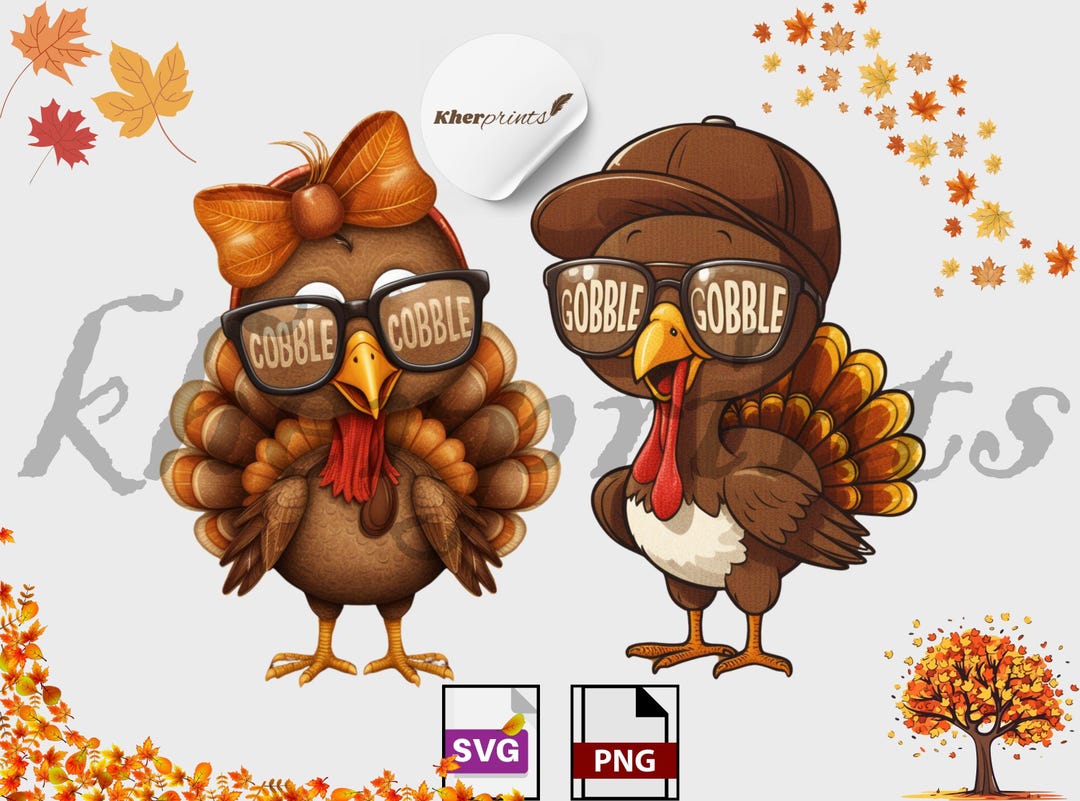 Adorable Thanksgiving Png SVG Turkey PNG Baby Girl and Boy Turkeys Cute ...