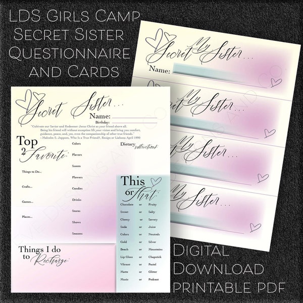 Secret Sister Girls Camp Questionnaire Etsy