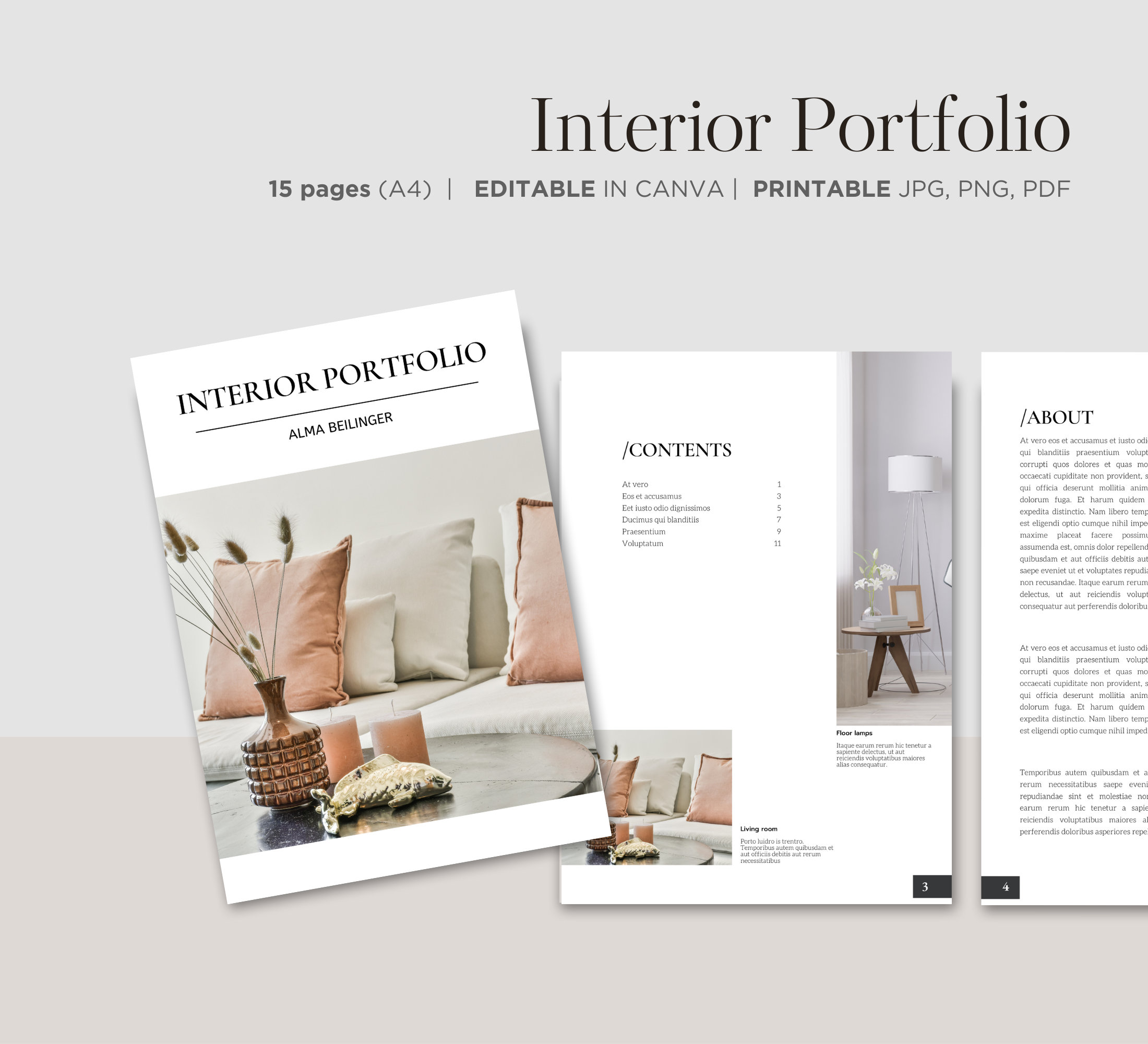 Interior PORTFOLIO Template, Interior Design, Canva Ebook, Ebook ...