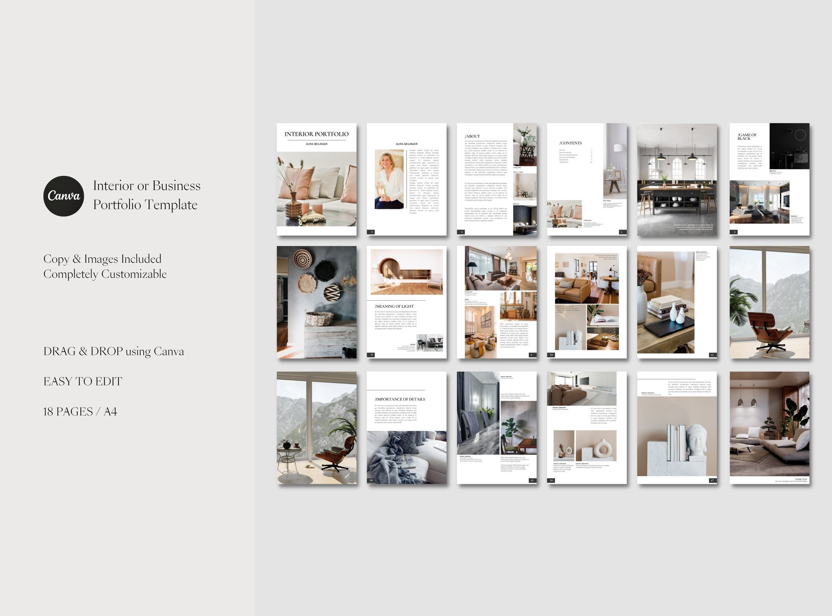 Interior PORTFOLIO Template, Interior Design, Canva Ebook, Ebook ...