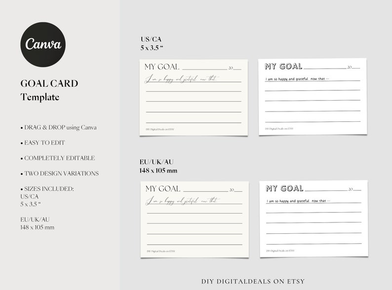 Printable Goal Card, Manifesting Goal Card, Minimalist Goal Card ...