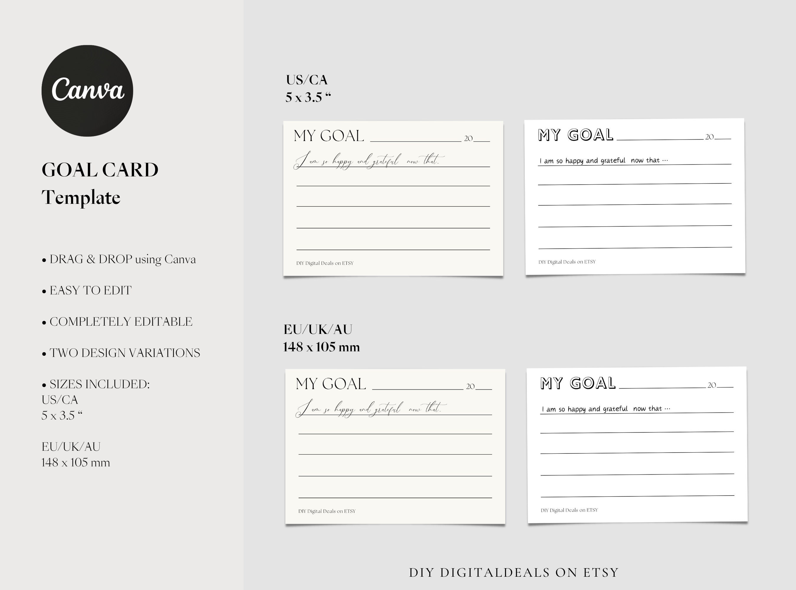 Printable Goal Card, Manifesting Goal Card, Minimalist Goal Card ...