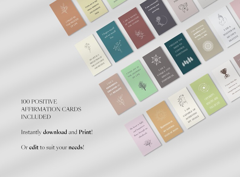 100 Positive Affirmation Cards, Printable Affirmation Cards, Editable ...