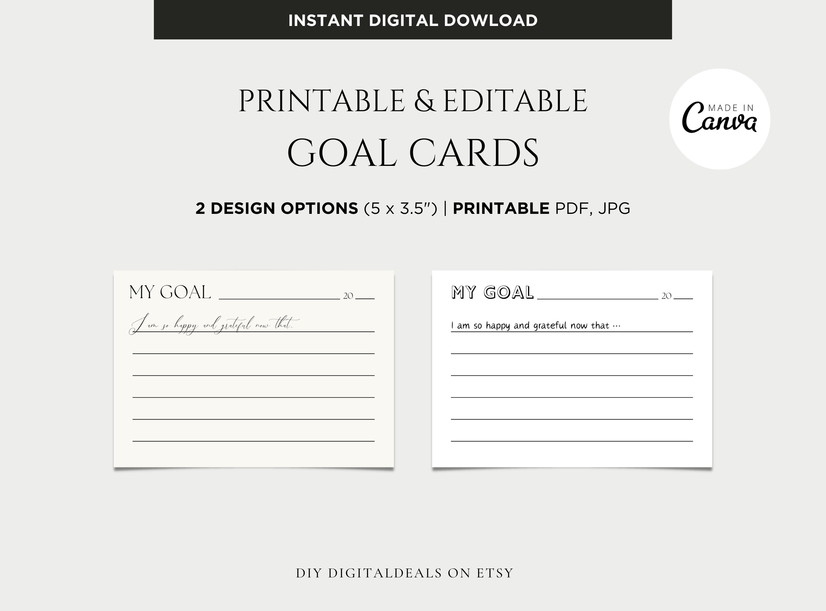 Printable Goal Card, Manifesting Goal Card, Minimalist Goal Card ...