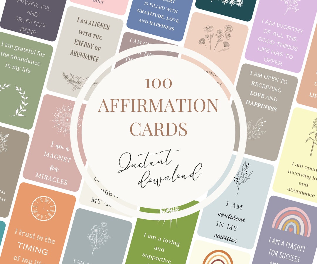 100 Positive Affirmation Cards, Printable Affirmation Cards, Editable ...