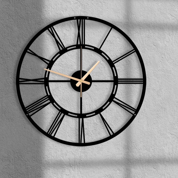 Black Roman Numeral Wall Clock - Etsy