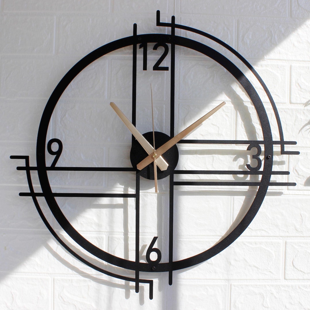 Minimalist Large Black Wall Clock, Unique Design Metal Wall Clock ...