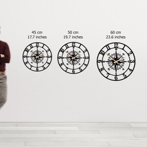 Unique Latin Numeral Compass Metal Wall Clock, Extra Large Modern ...