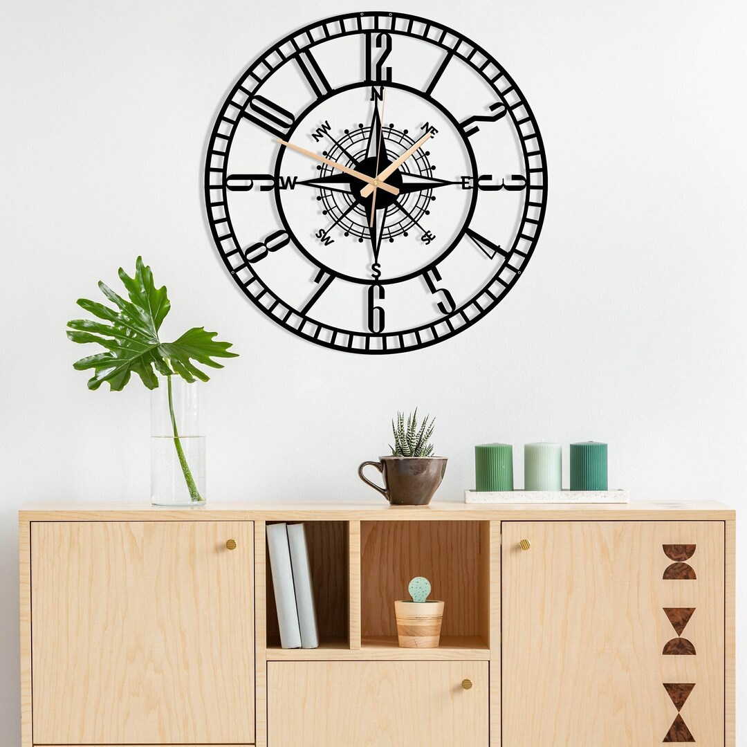 Unique Latin Numeral Compass Metal Wall Clock, Extra Large Wall Clock ...