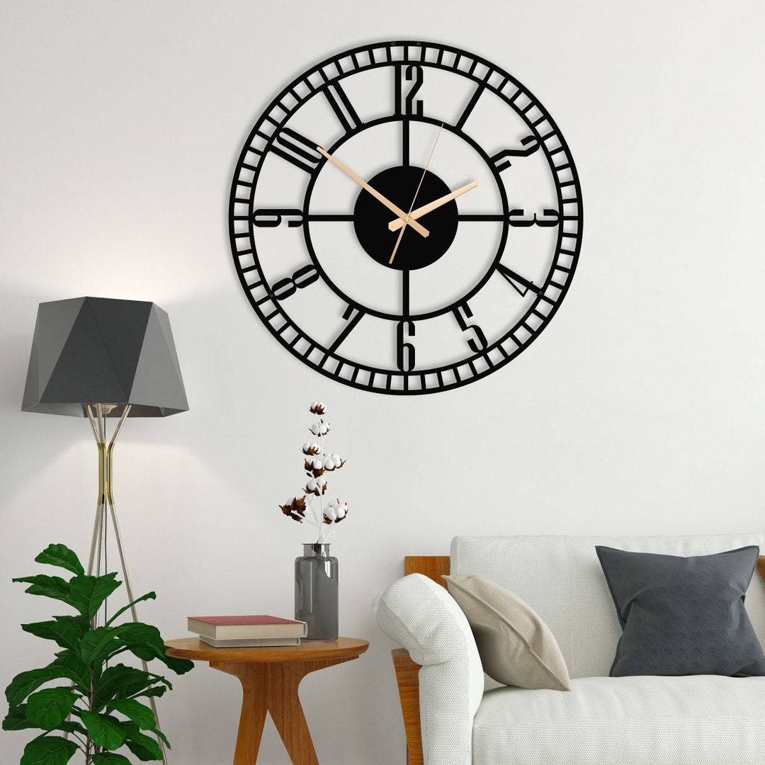 Unique Latin Numeral Metal Wall Clock, Silent Wall Clock, Large Modern ...