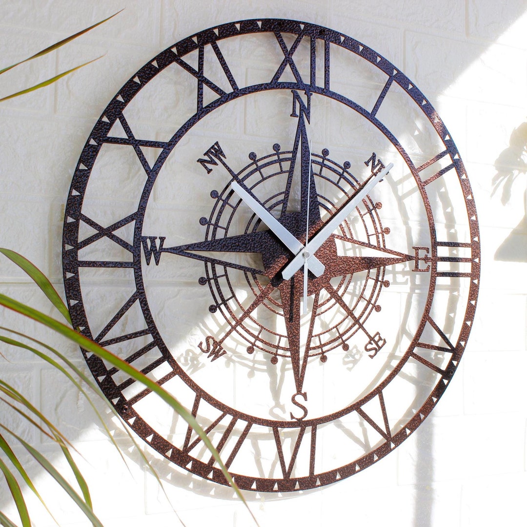 Copper Compass Wall Clock: Large Metal Silent Clock - Etsy