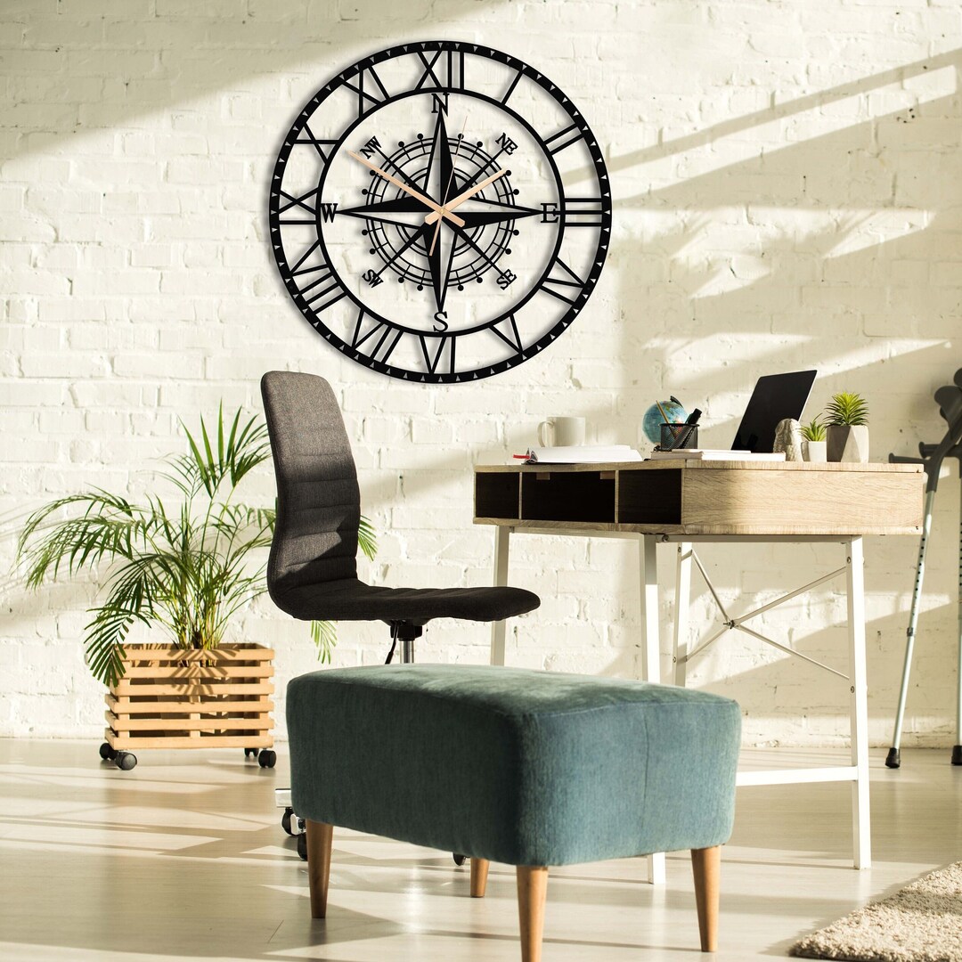Compass Metal Wall Clock With Roman Numerals, Extra Large Clock,unique ...