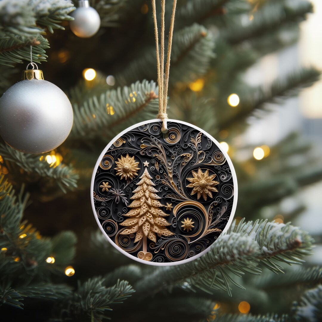 1. Faux Black Papercut Christmas Tree Ornament, Christmas Decoration ...