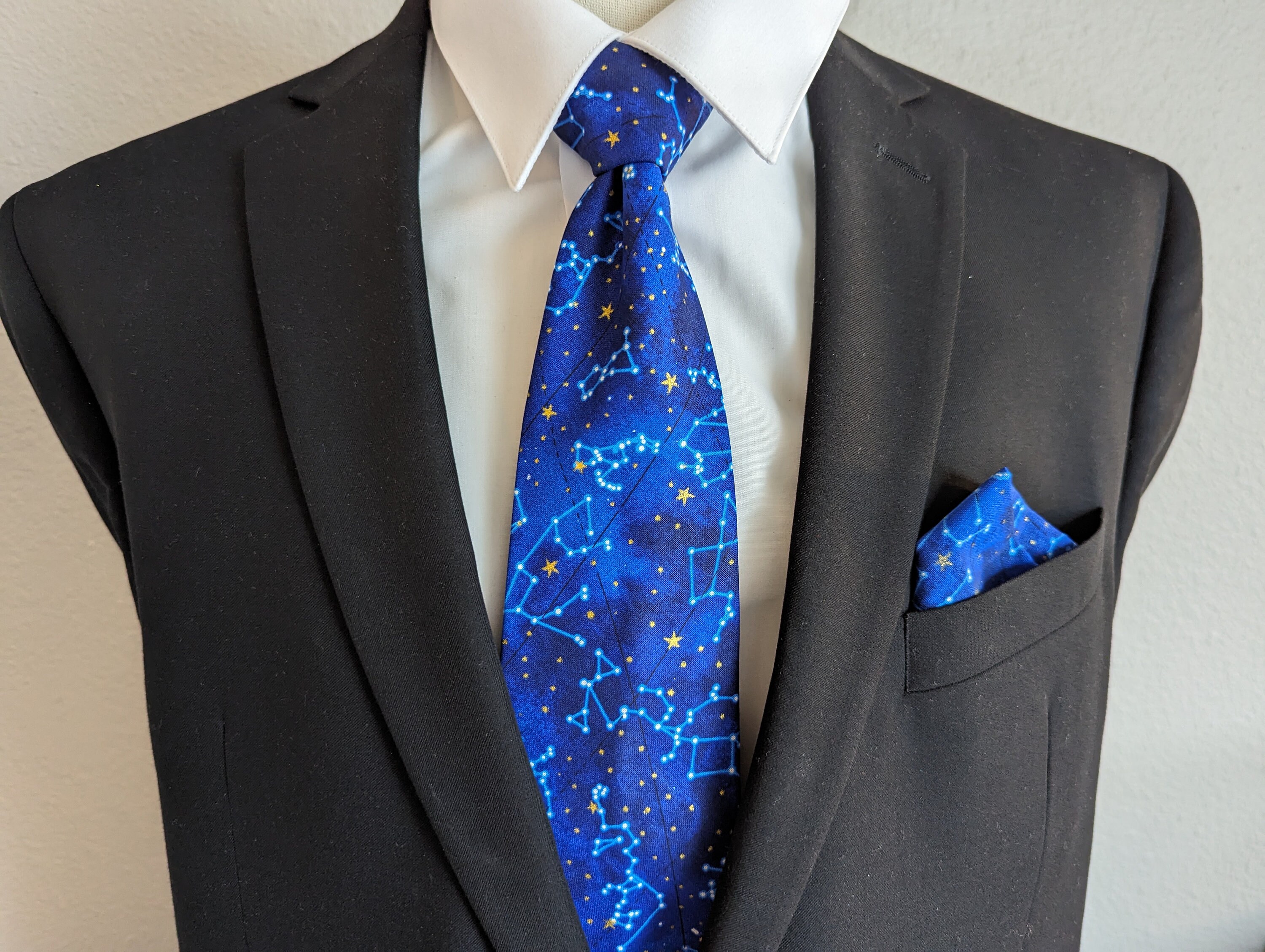 Men's Dark Blue Necktie Starry Night Sky Glittering Gold Constellations ...