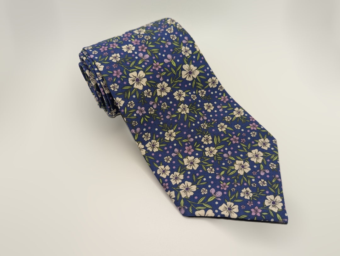 Men's Blue Flower Necktie - Wildflower Dreams - Flowers on Purple and Blue - Adult and Tween ...