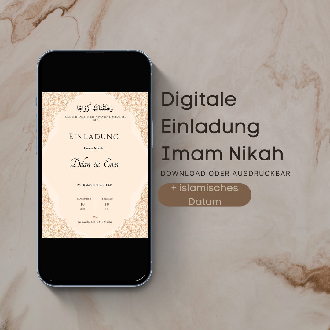 Elegant Imam Nikah Invitation Incl. Islamic Date + SURE (digital ...