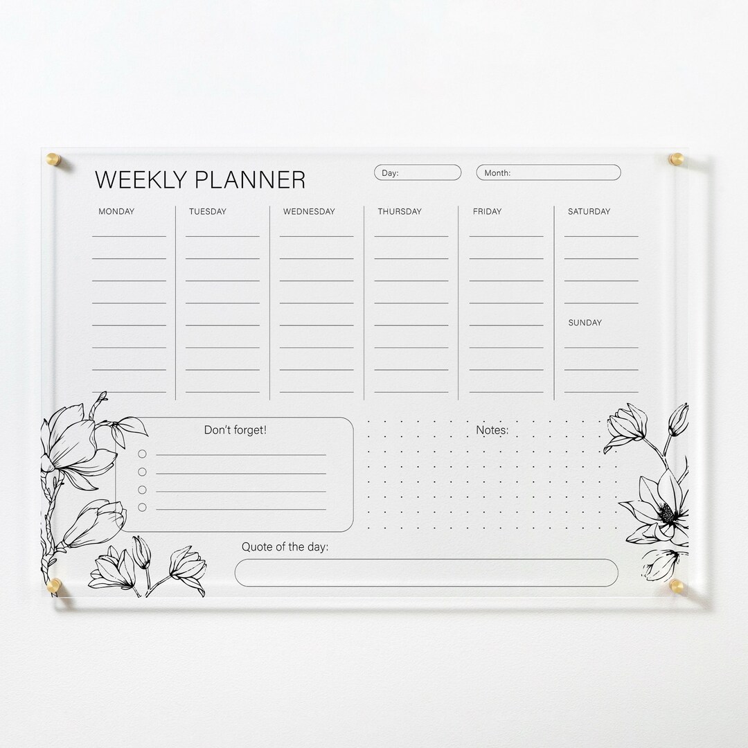 Floral Acrylic Weekly Planner: Transparent Wall Organizer - Etsy