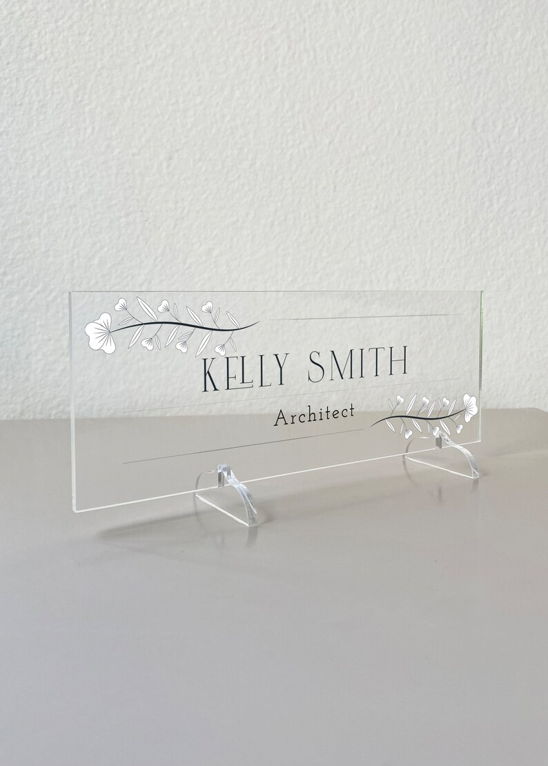 Custom Minimal Acrylic Name Plate Flower Pattern, Table Top Decoration ...