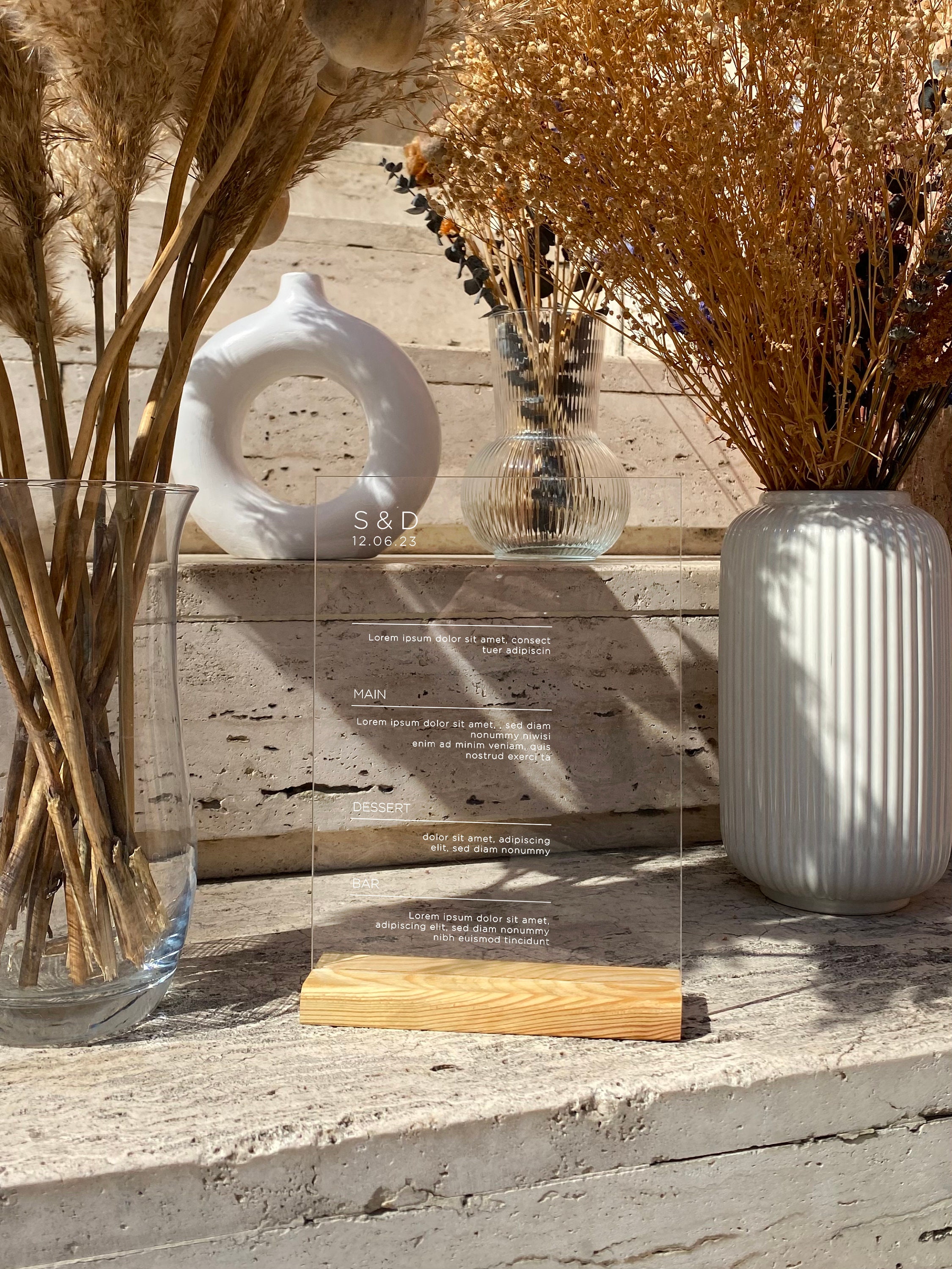 Custom Minimalist Acrylic Wedding Food Menu Display, Transparent ...